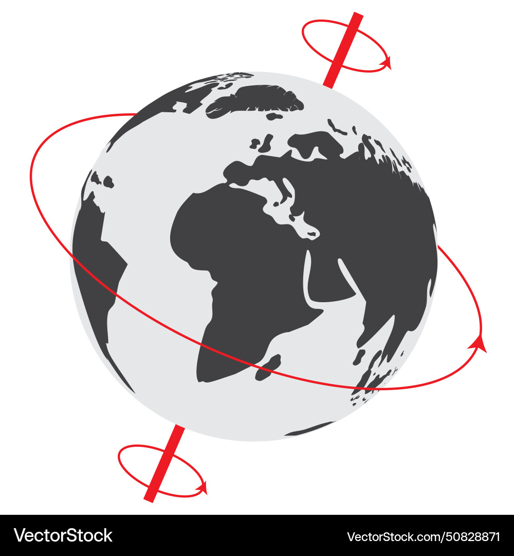 Red earths rotational axis isolated with earth Vector Image