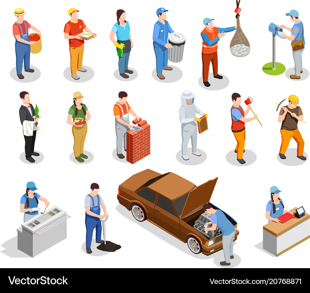 Worker professions isometric people Royalty Free Vector