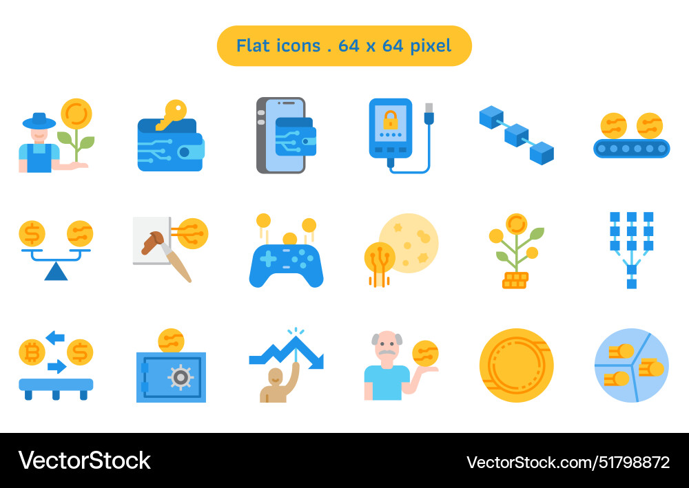 Cryptocurrency and defi icon set in a flat style Vector Image