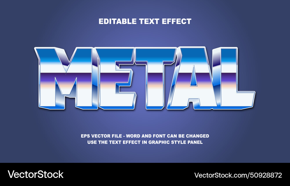 Editable text effect metal 3d template Royalty Free Vector