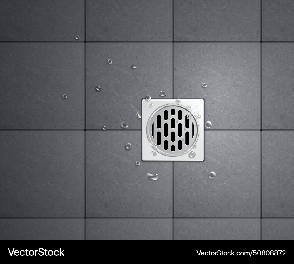 Realistic ceramic floor tiles drainage grates Vector Image