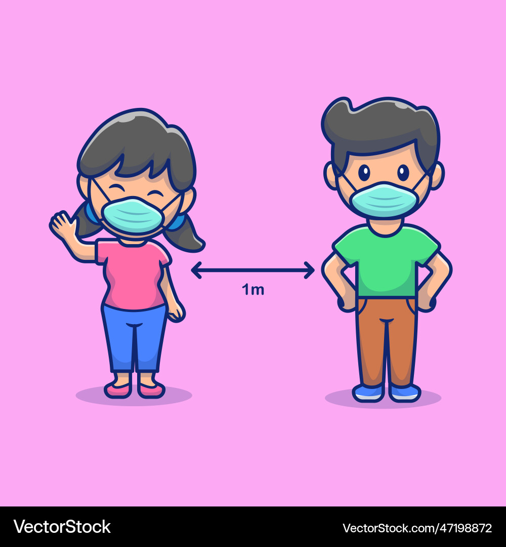 Social distancing people cartoon Royalty Free Vector Image