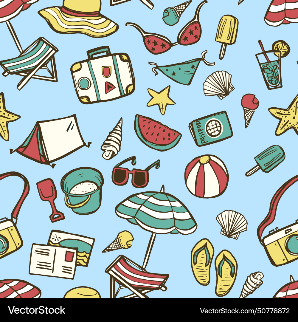 Summer elements seamless pattern Royalty Free Vector Image