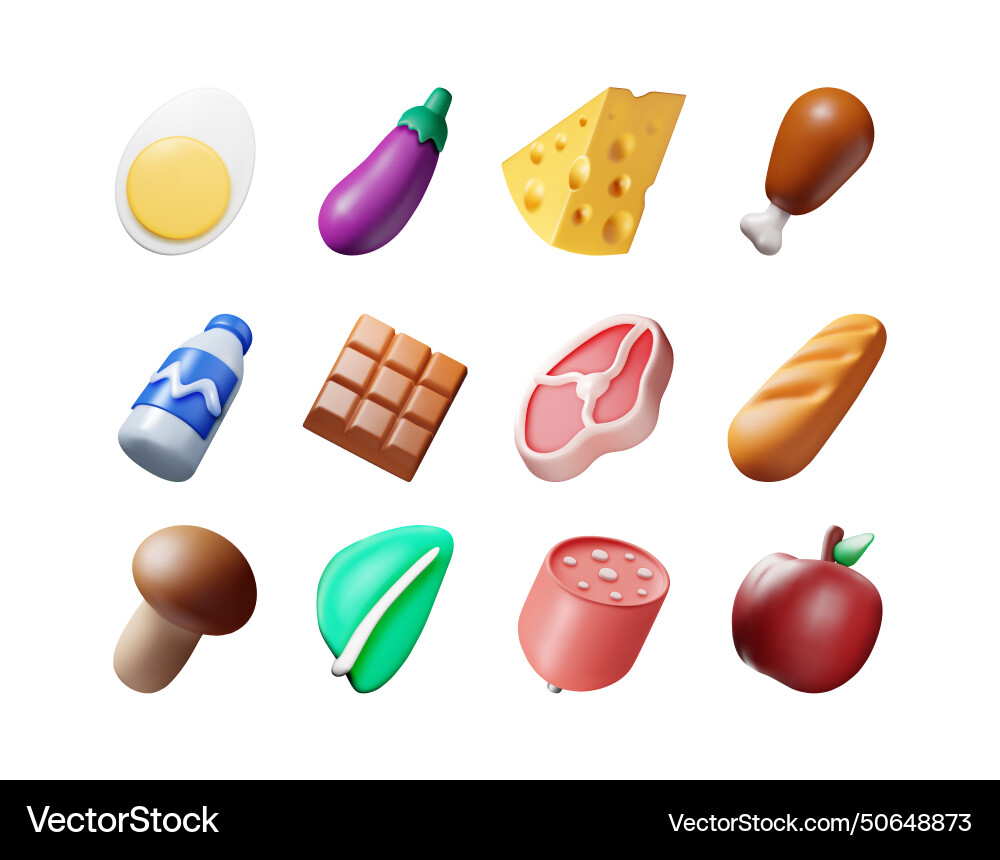 3d collection of fresh products Royalty Free Vector Image