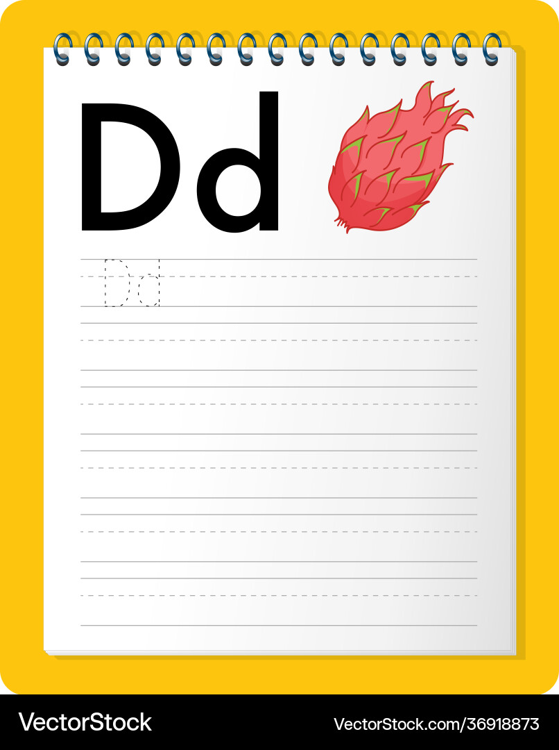 Alphabet tracing worksheet with letter d Vector Image