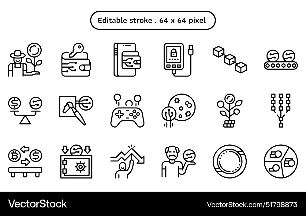 Cryptocurrency and defi icon set in a line style Vector Image