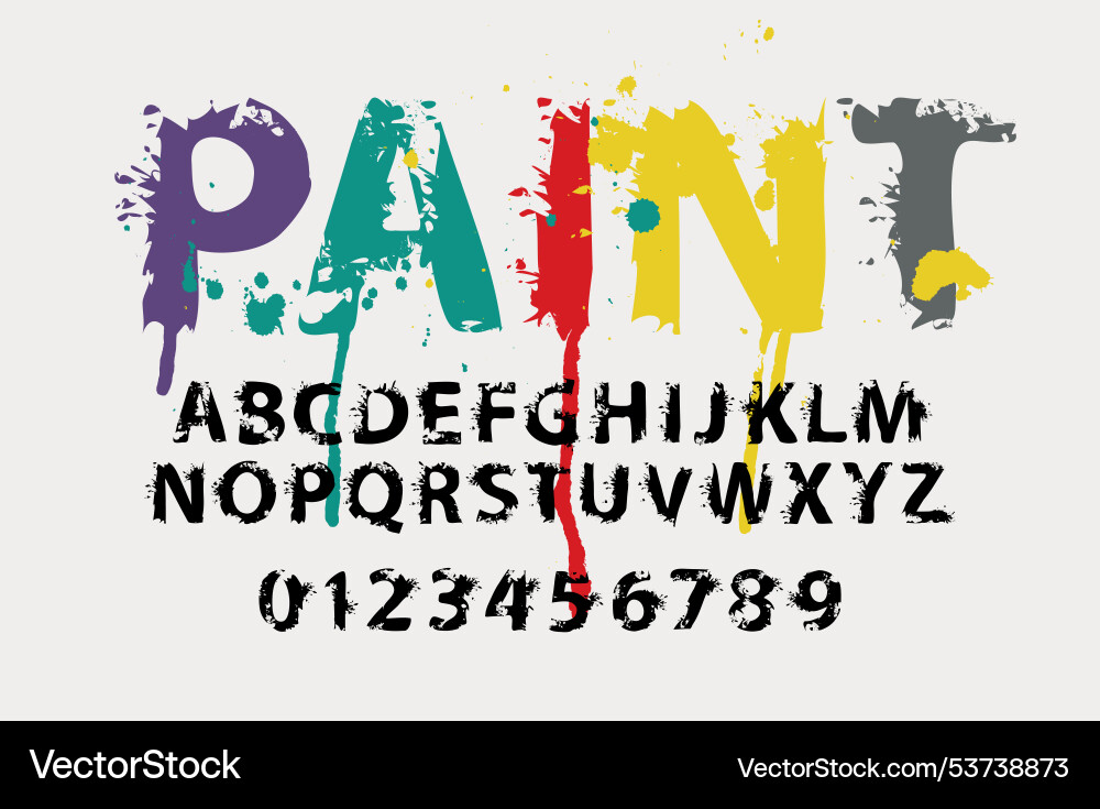 Grunge Paint Lettering - Alphabet & Numbers Vector Image