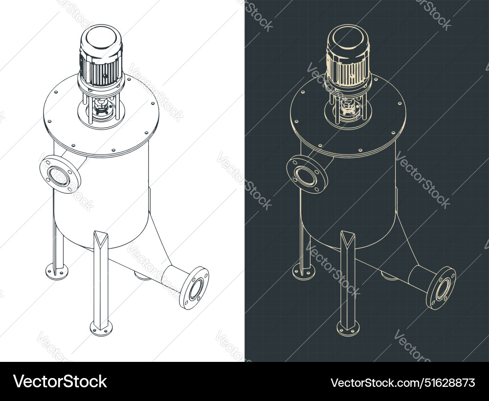 Industrial tank mixer isometric blueprints Vector Image