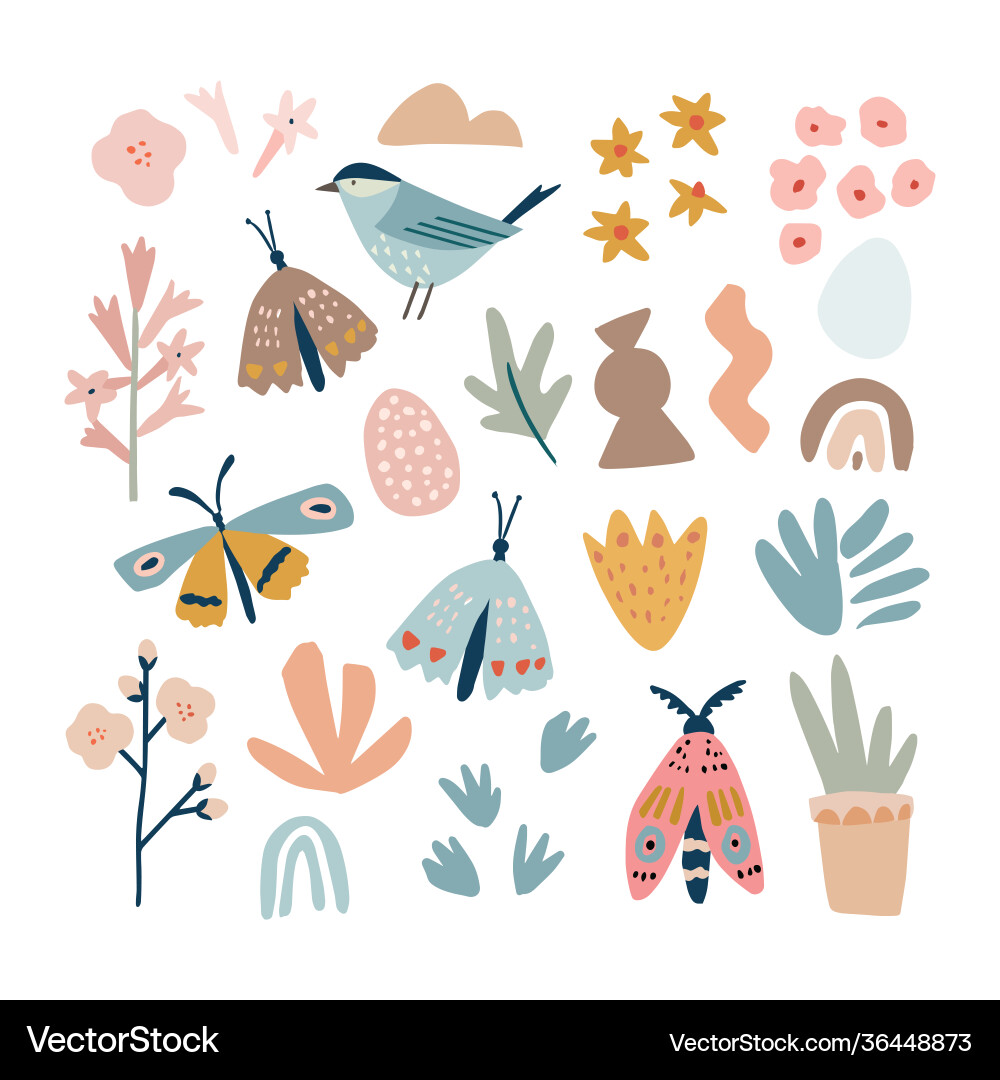 Set hand drawn spring or summer nature elements Vector Image