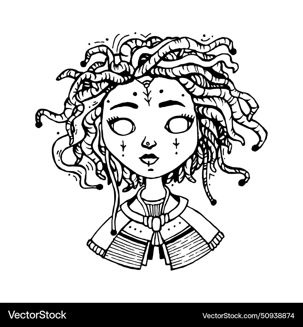 Cute Creepy Witch Girl With Dreadlocks Royalty Free Vector