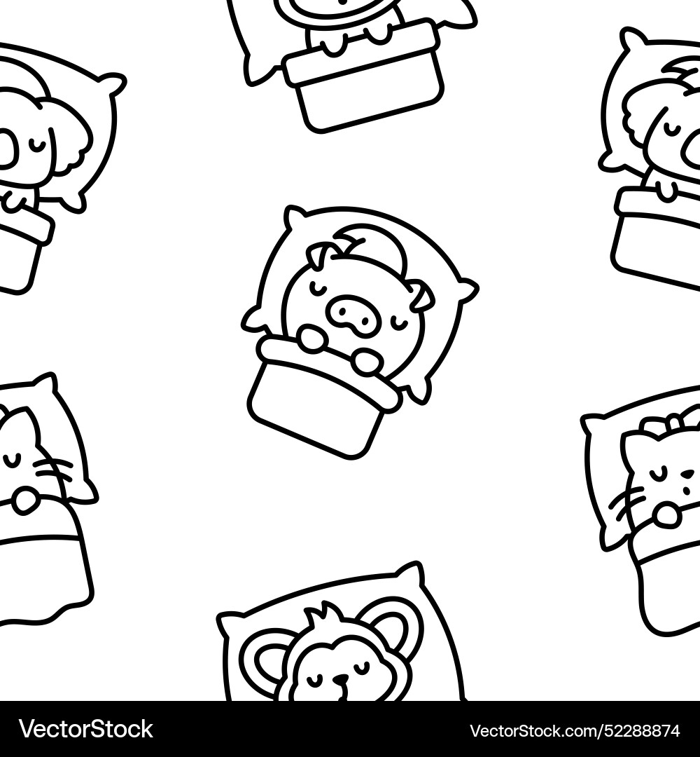Cute sleeping animals in bed coloring page Vector Image