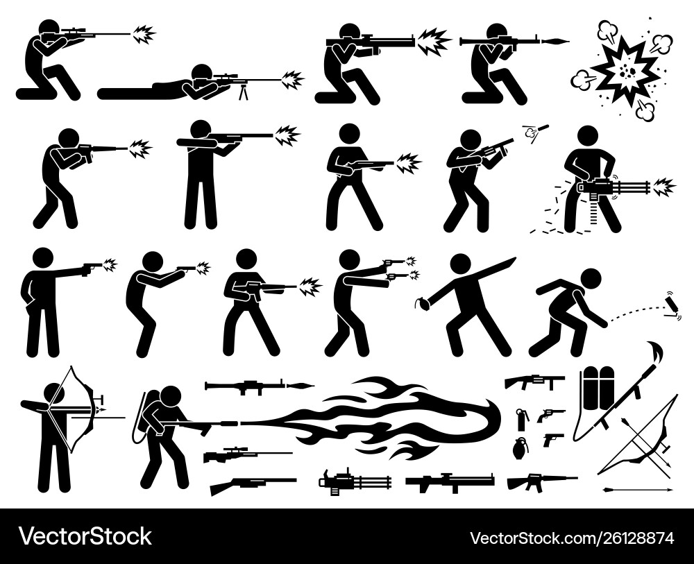 Man attacks with various type modern warfare Vector Image