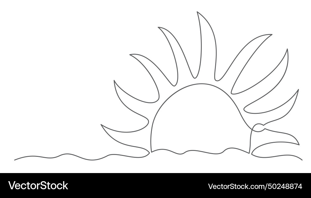 Sun one line drawing isolated on white background Vector Image