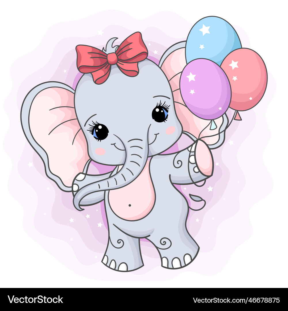 Cheerful baby elephant with balloons Royalty Free Vector