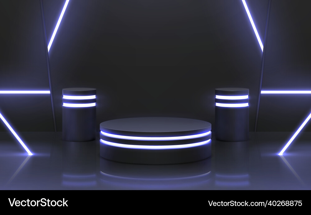Futuristic cyber stage with 3d neon podiums Vector Image