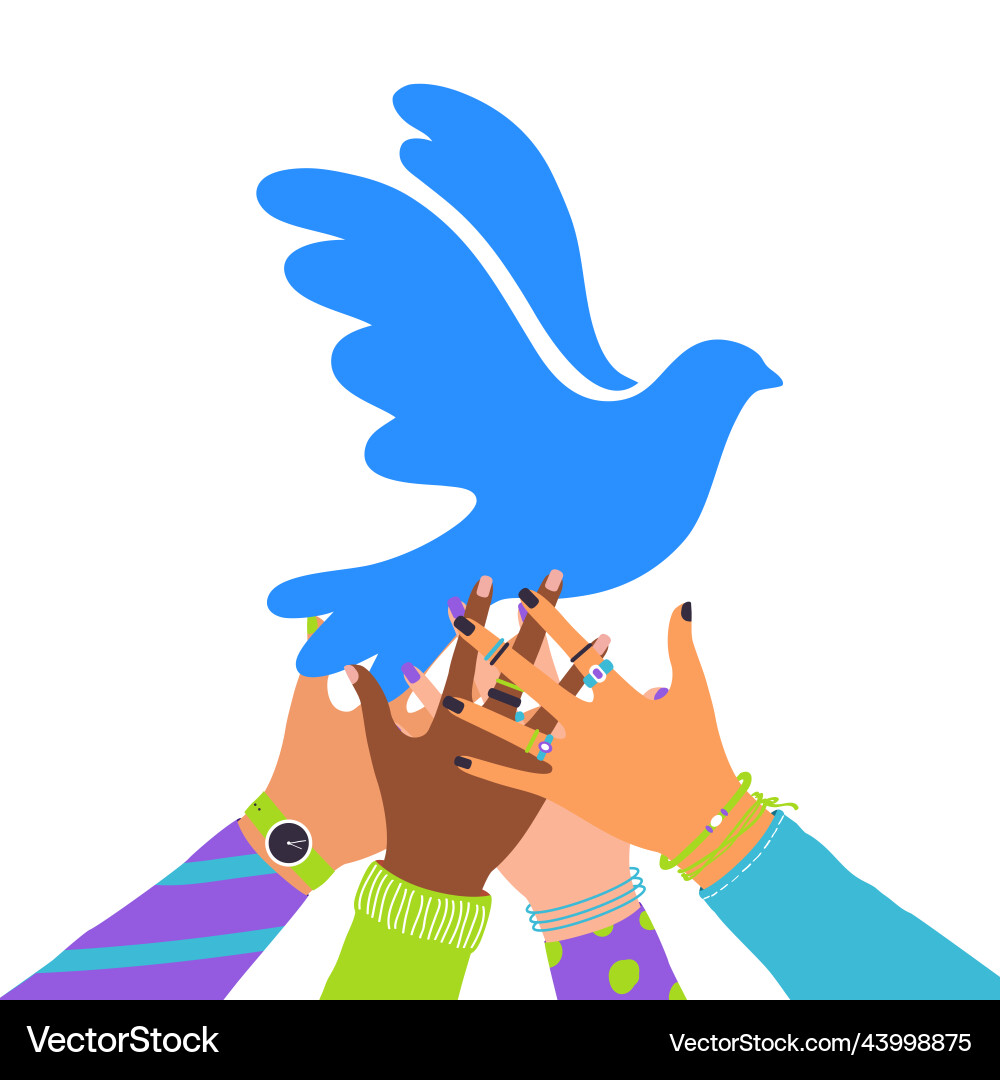 Human hands holding flying bird dove as a symbol Vector Image