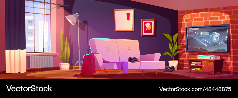 Modern room interior with video game on tv Vector Image