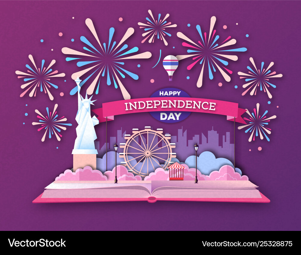 Open book with city landscape and firework Vector Image