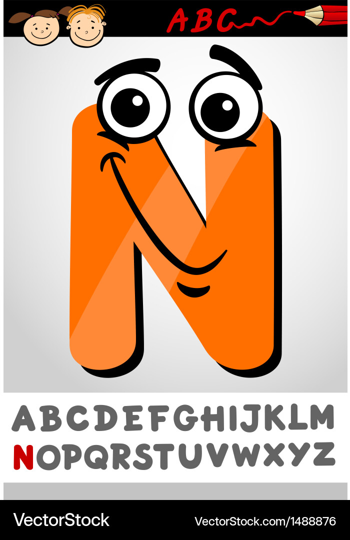 Funny letter n cartoon Royalty Free Vector Image