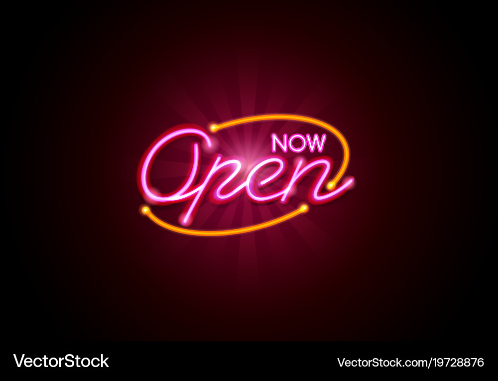 Now open neon sign fluorescent Royalty Free Vector Image