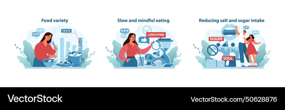 Taste care strategy set emphasizing diverse Vector Image