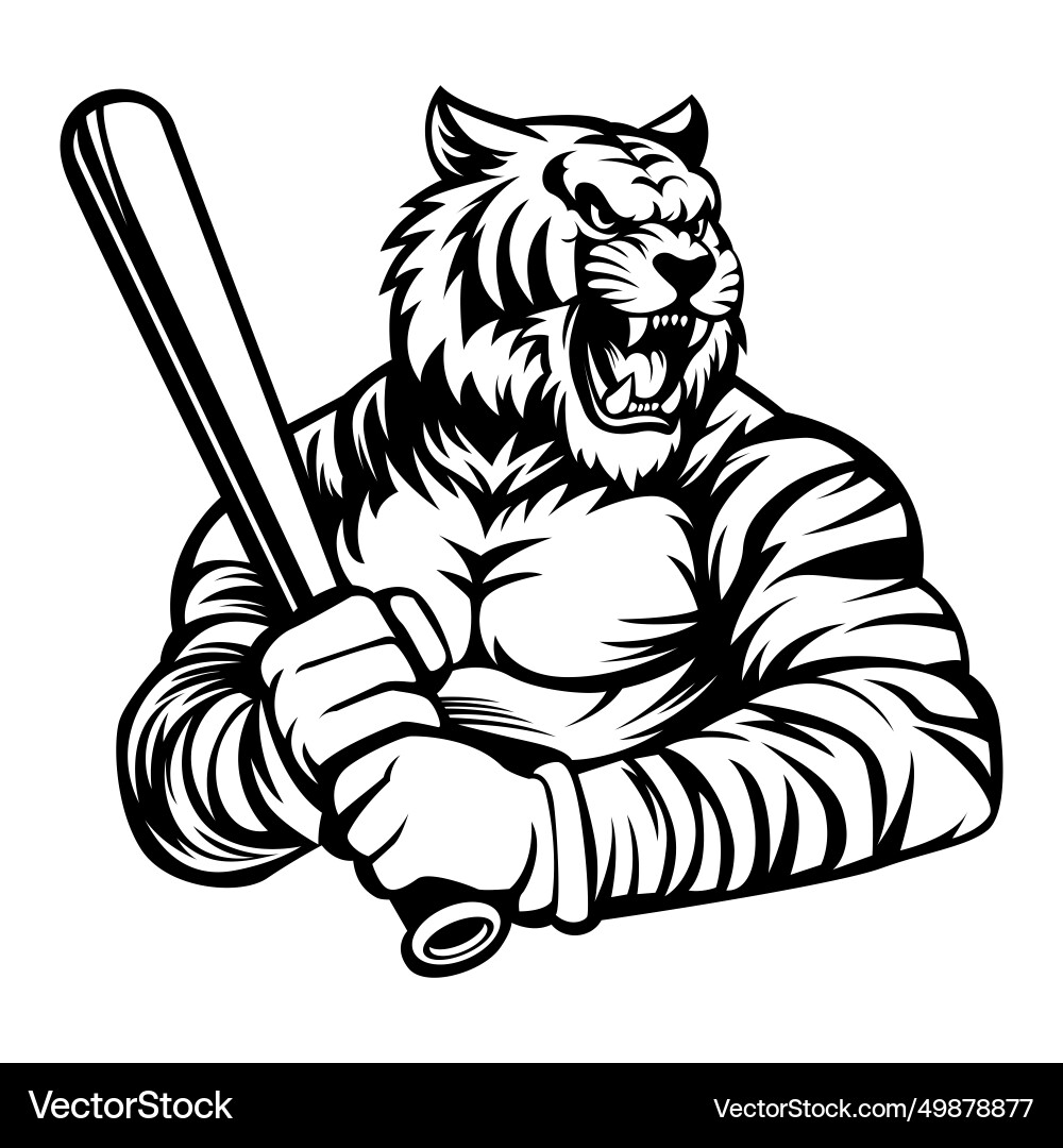 Angry tiger baseball team logo mascot Royalty Free Vector