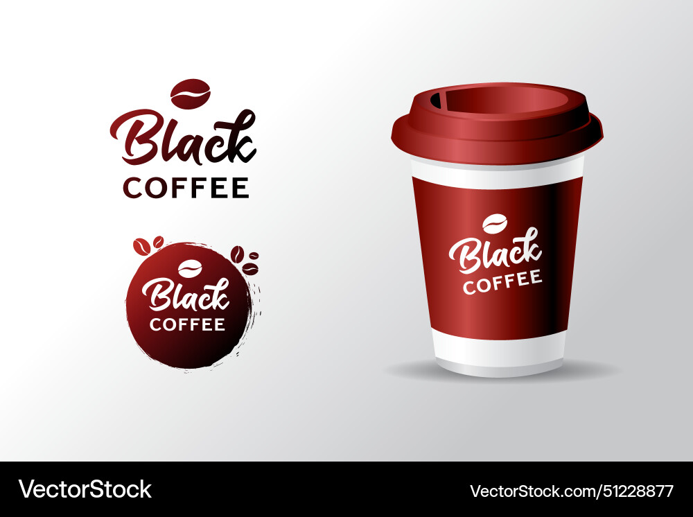 Black coffee creative logo concept with 3d cup Vector Image