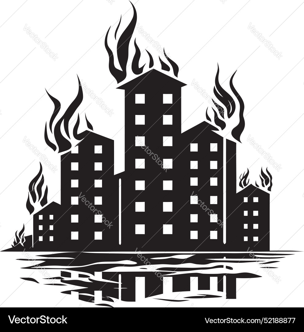 Flame crisis building on fire black logo icon Vector Image