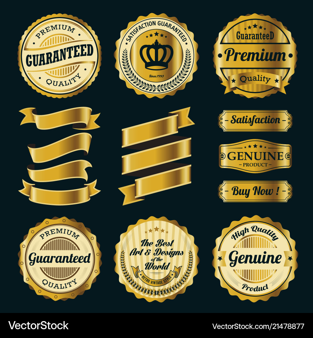 Golden badges and ribbons Royalty Free Vector Image