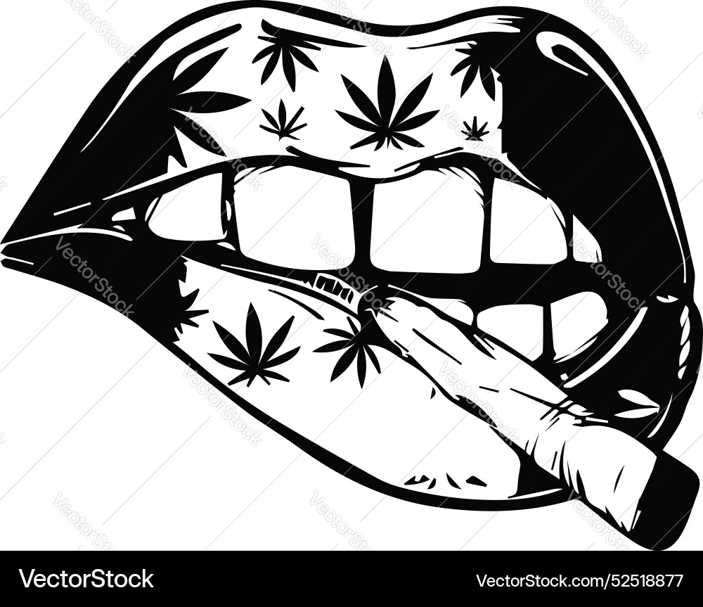 Lips weed svg marijuana stoner cannabis Royalty Free Vector