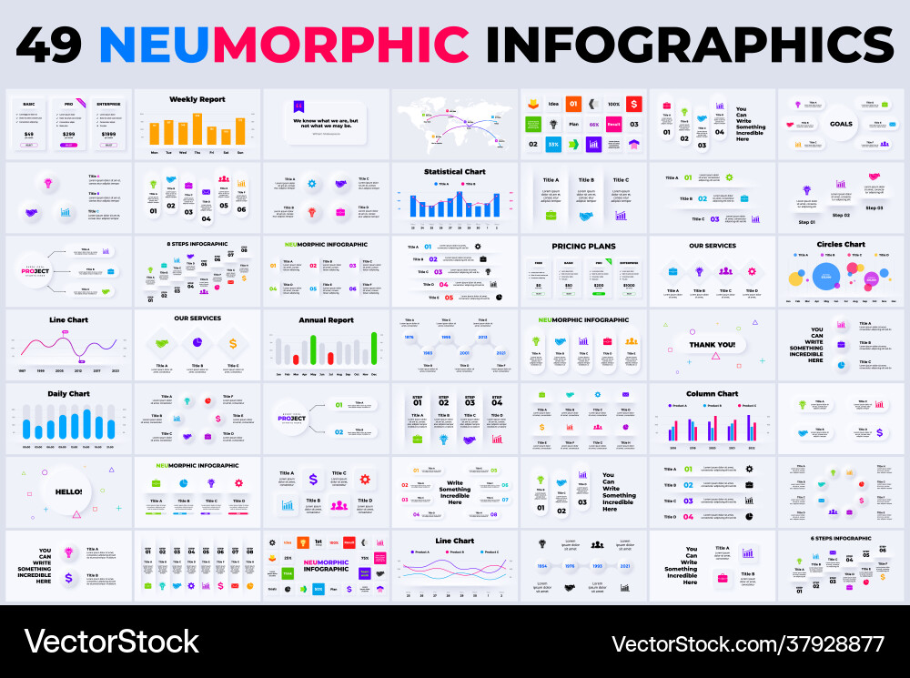 Neumorphic infographics collection Royalty Free Vector Image