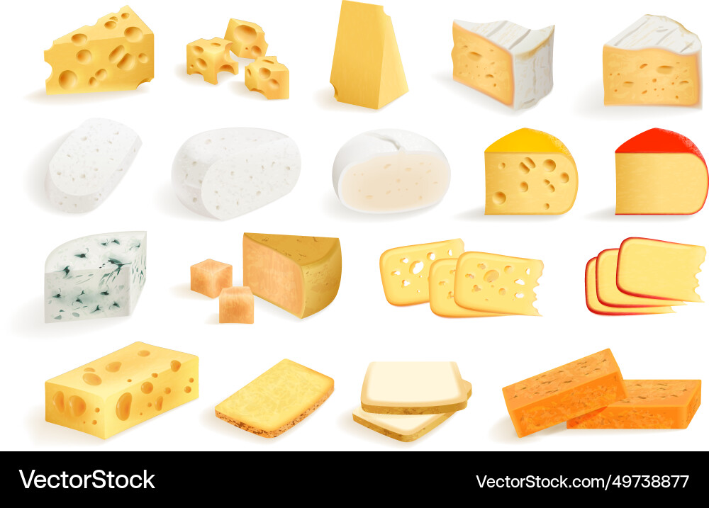 Realistic cheese pieces 3d triangle piece cheeses Vector Image