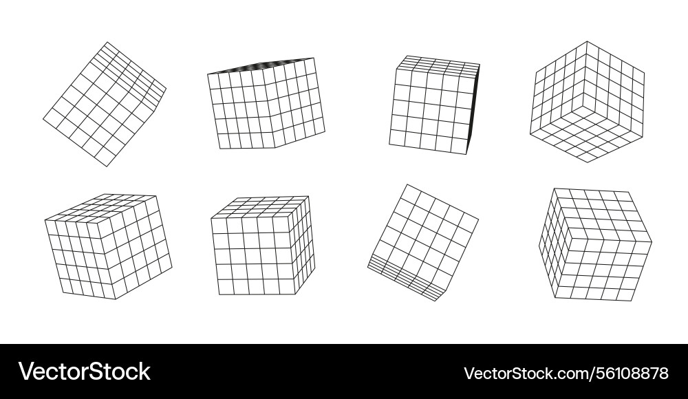 3d isometric outline cube icon set square Vector Image