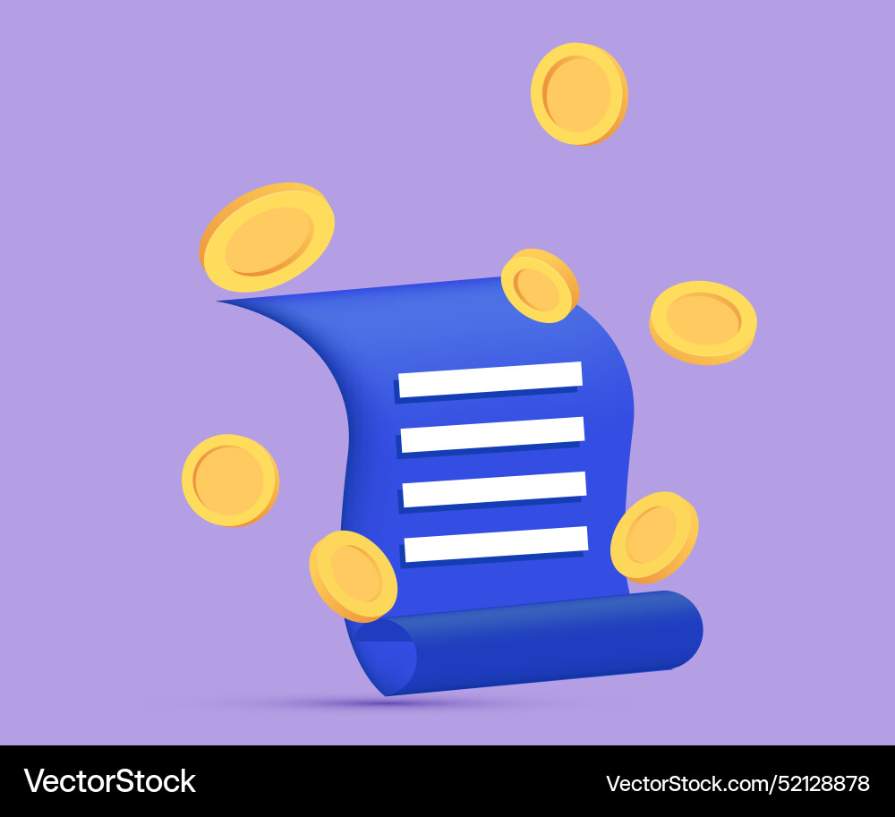 3d realistic icon pay coins paper bill Royalty Free Vector