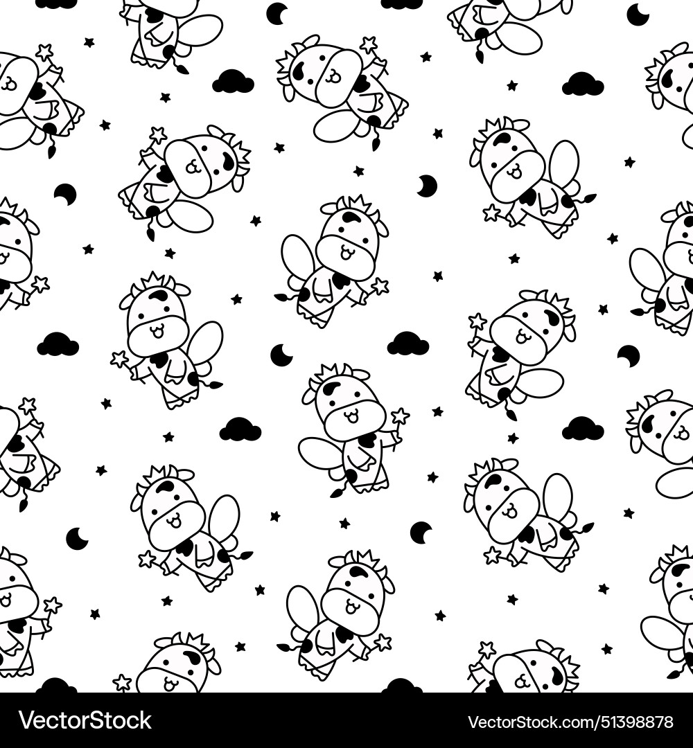 Beautiful cow seamless pattern coloring page Vector Image