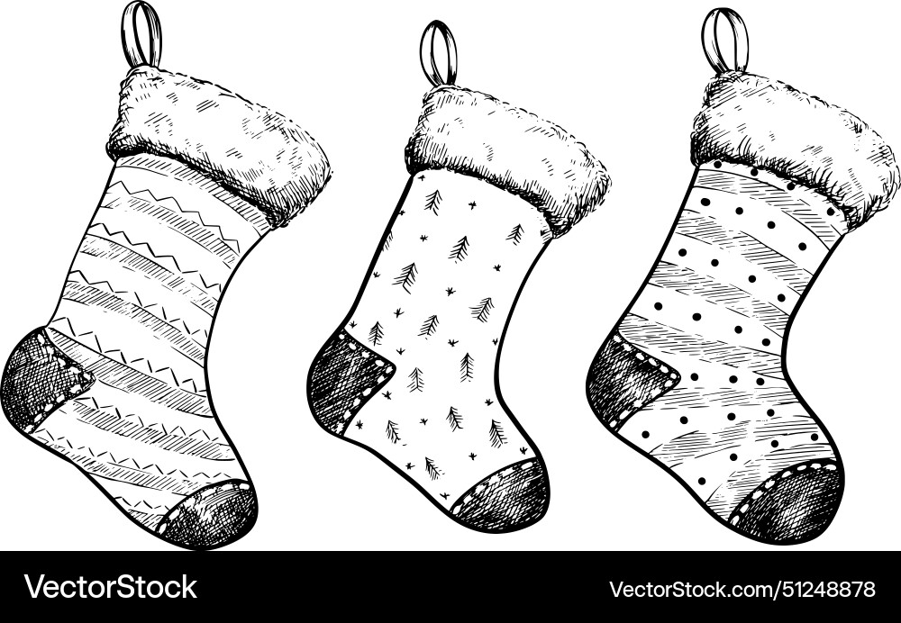 Christmas socks sketch Royalty Free Vector Image