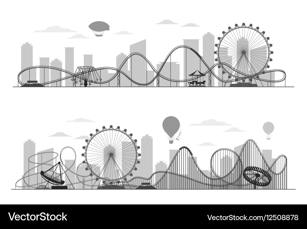 Fun fair amusement park landscape silhouette Vector Image