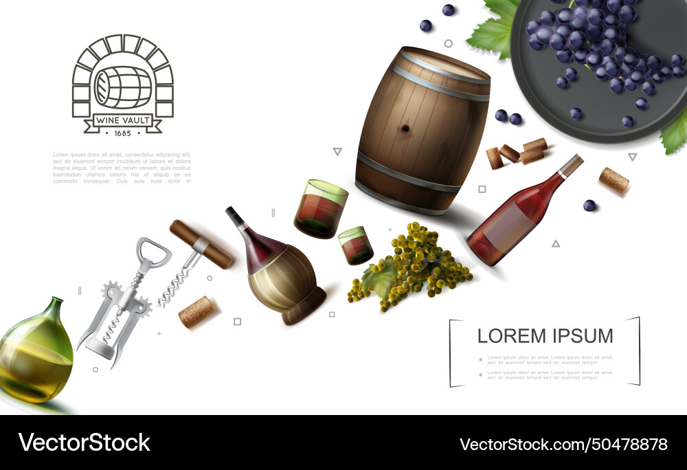 Realistic winemaking elements collection Vector Image