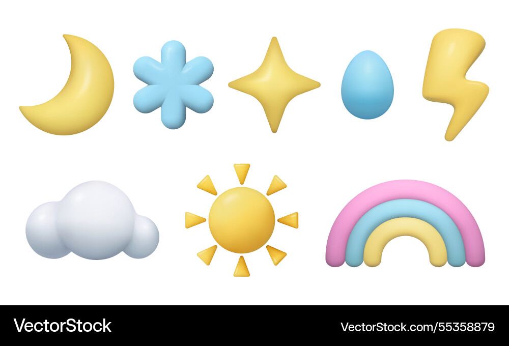 3d weather icons elements set sun moon cloud Vector Image