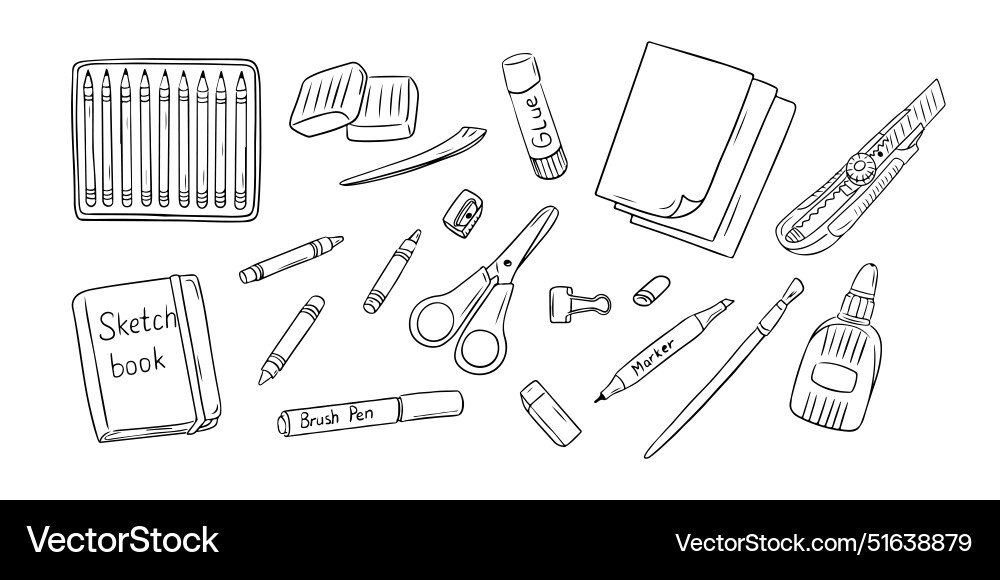 Art crafting products doodle set with scissors Vector Image