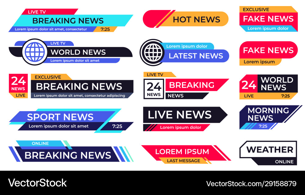 Breaking news banner broadcasting screen bars Vector Image