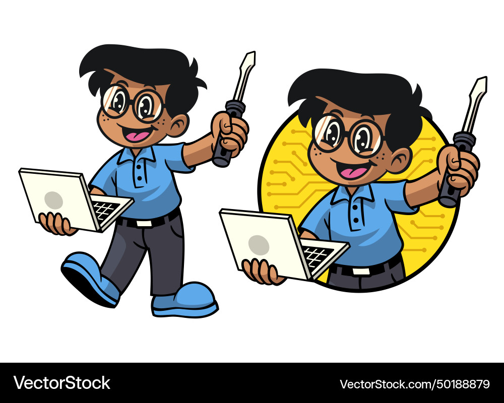 Cartoon computer technician boy mascot Royalty Free Vector