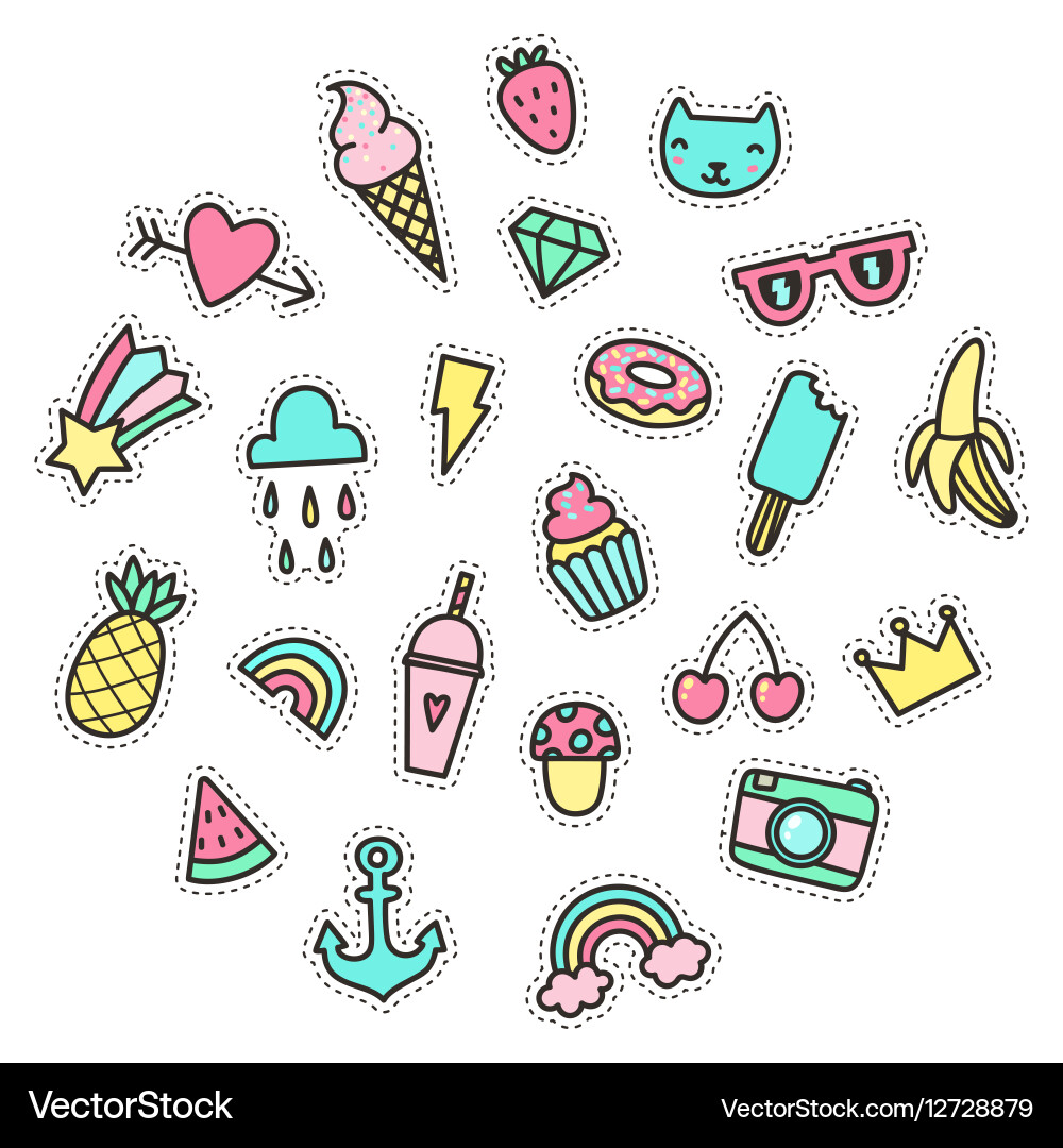 Cute funny small objects food symbols etc Vector Image