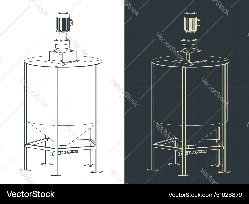Large industrial tank mixer isometric blueprints Vector Image