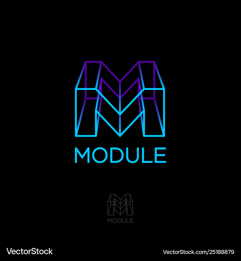 M monogram module build logo box letters Vector Image