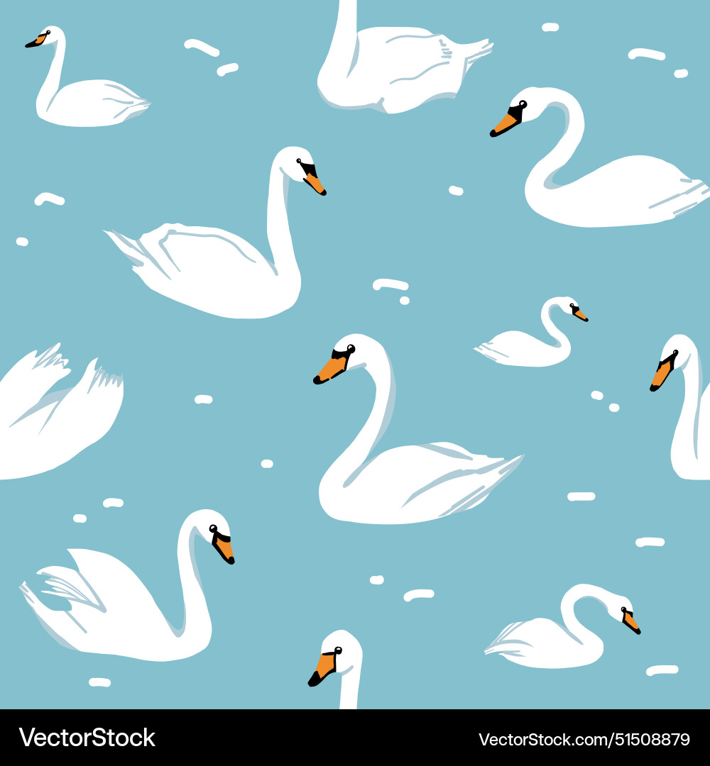 Swans seamless pattern on blue water lake Vector Image
