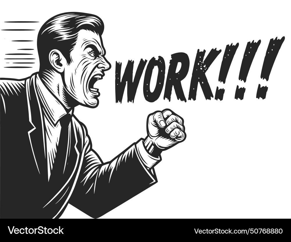 Angry man boss shouting work engraving Royalty Free Vector