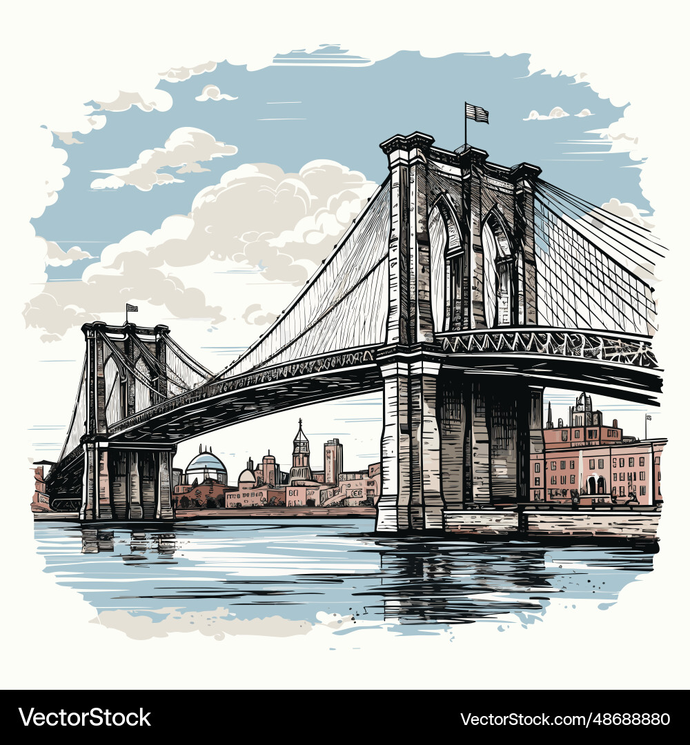 Brooklyn bridge hand-drawn comic Royalty Free Vector Image