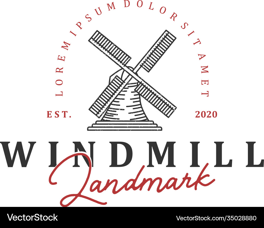 Dutch windmill logo landmark with vintage style Vector Image