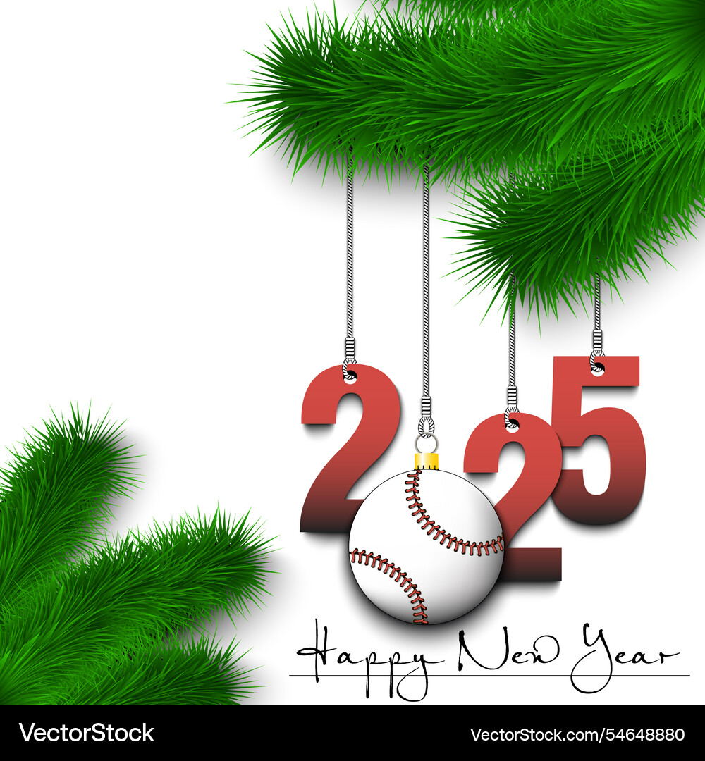 Happy new year 2025 and baseball ball Royalty Free Vector